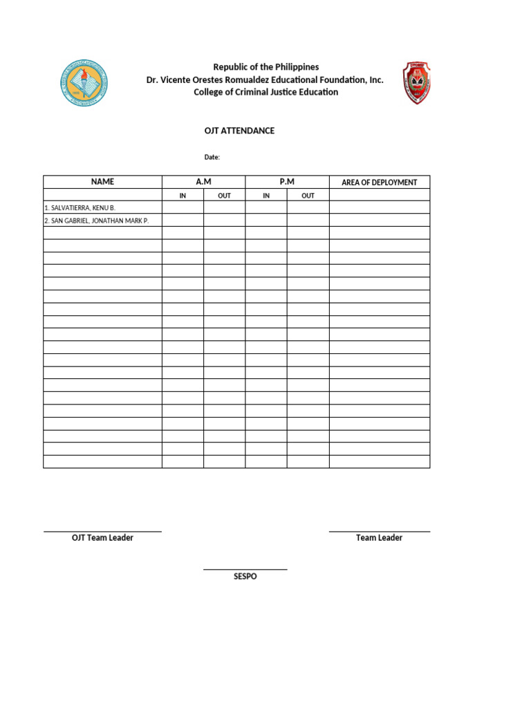 OJT Attendance | PDF