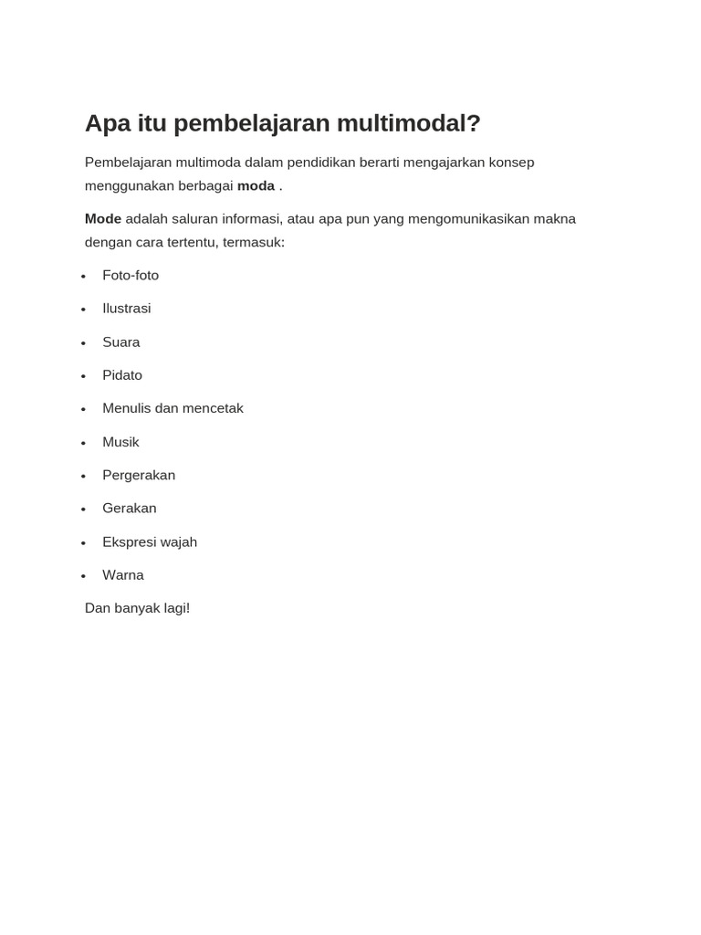 Pembelajaran Multimodal dalam Pendidikan | PDF