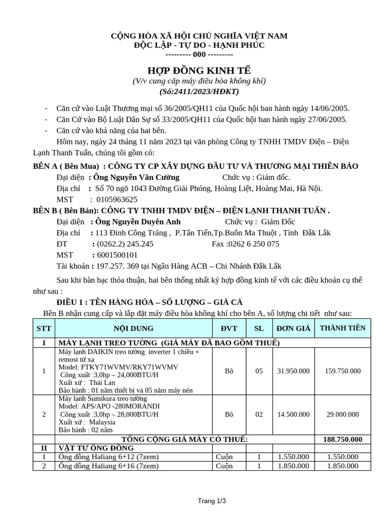 HĐ ML Daikin + Sumikura 26-11-2023 | PDF