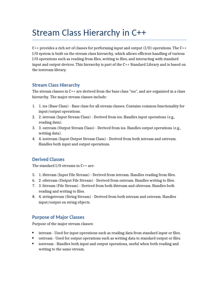 C++ Stream Class Hierarchy Overview | PDF | Input/Output | C++
