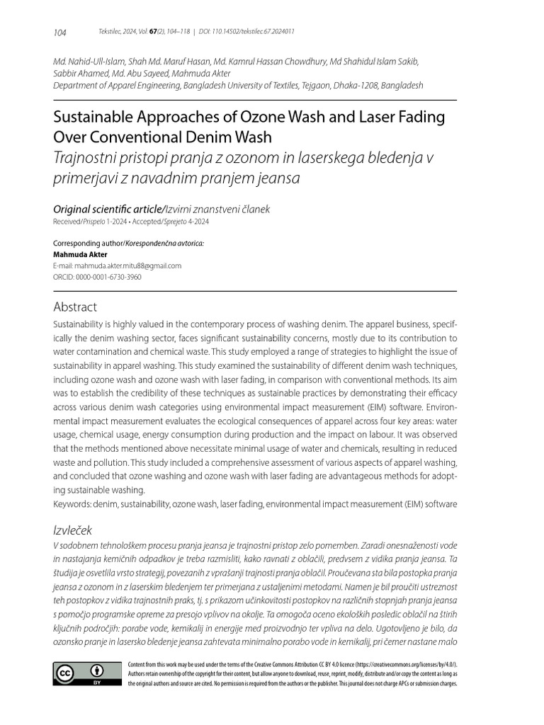 Sustainable Approaches of Ozone Wash and Laser Fading Over Conventional ...