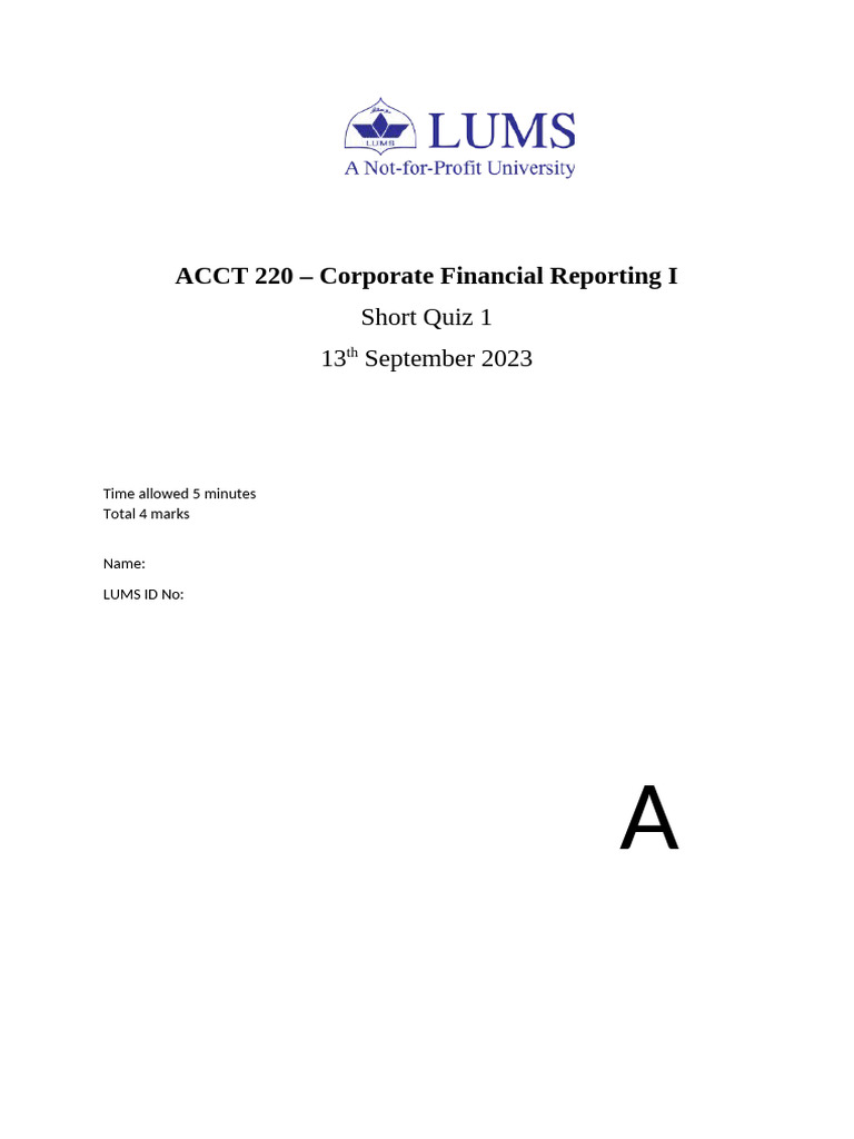 Corporate Financial Reporting Quiz 1 | PDF