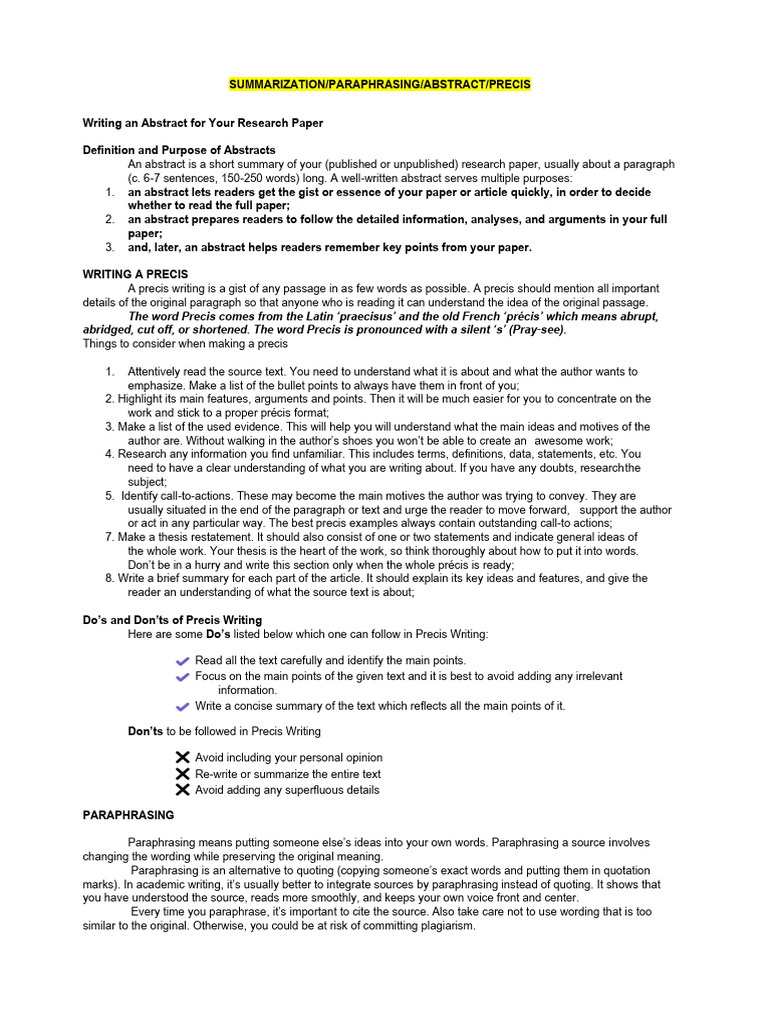How to Write Effective Abstracts and Precis | PDF | Survey Methodology ...