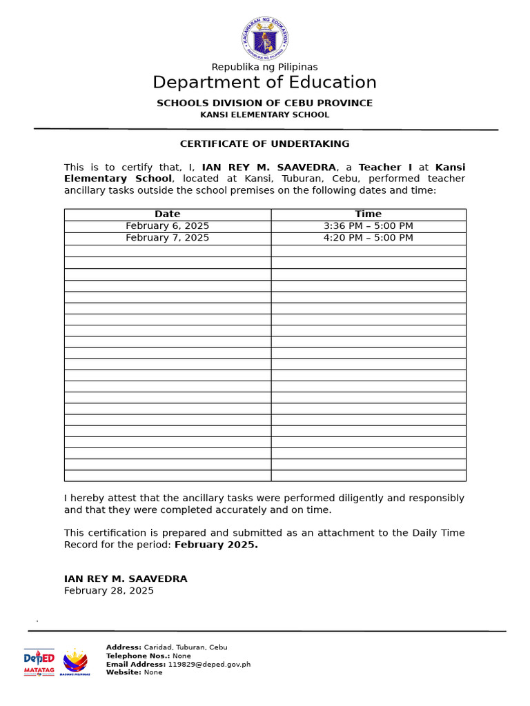 DTR-Certificate-of-Undertaking-KES | PDF