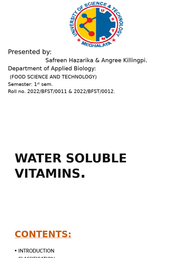 Water Soluble Vitamins Overview | PDF | Cofactor (Biochemistry) | Vitamin