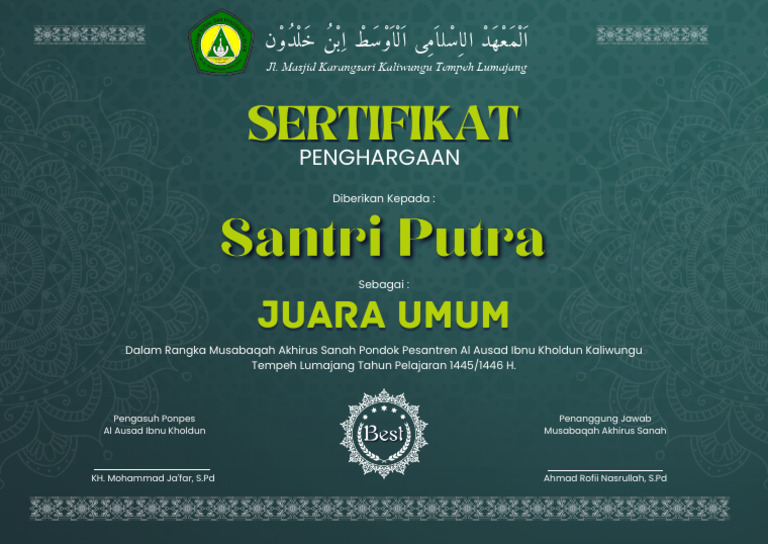 Sertifikat Juara Umum | PDF