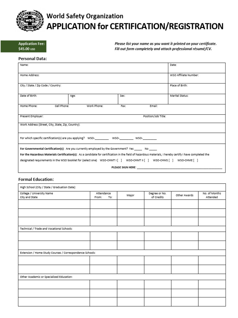 WSO-Certification-Application-2024 | PDF | Discrimination | Professional Certification