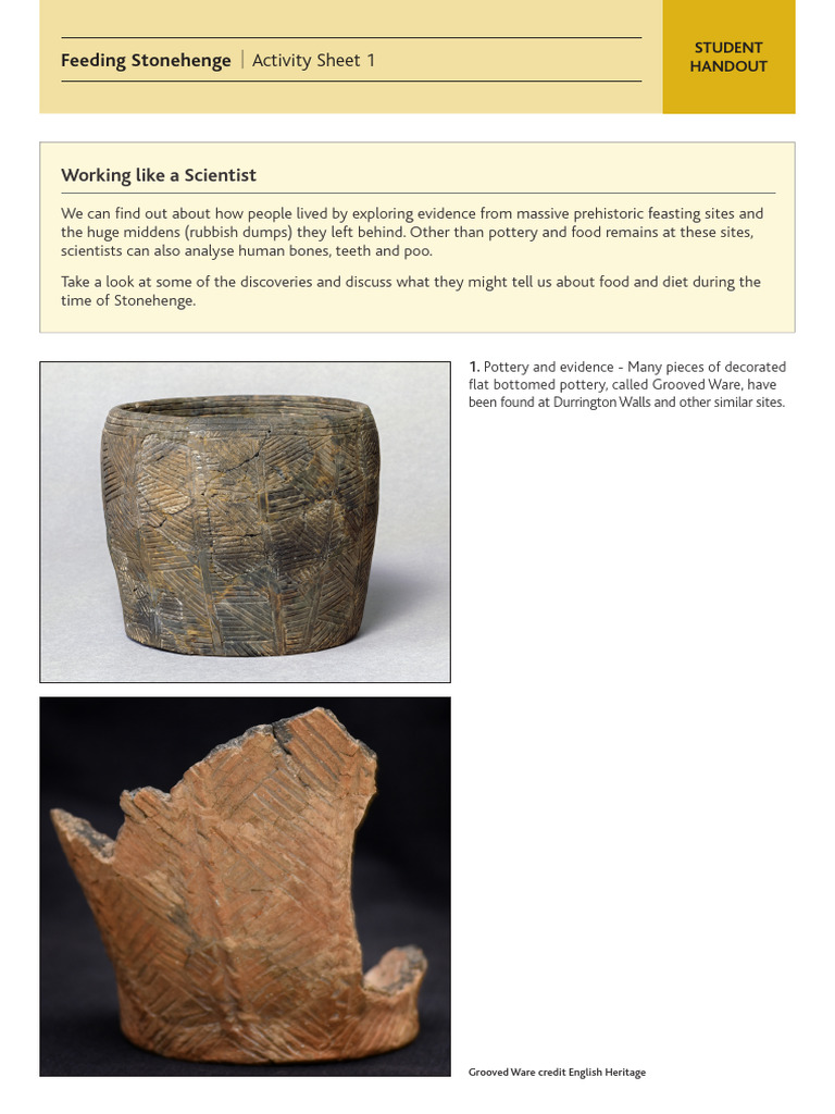 Activity Sheet 1 Working like a Scientist | PDF | Stonehenge | Pottery