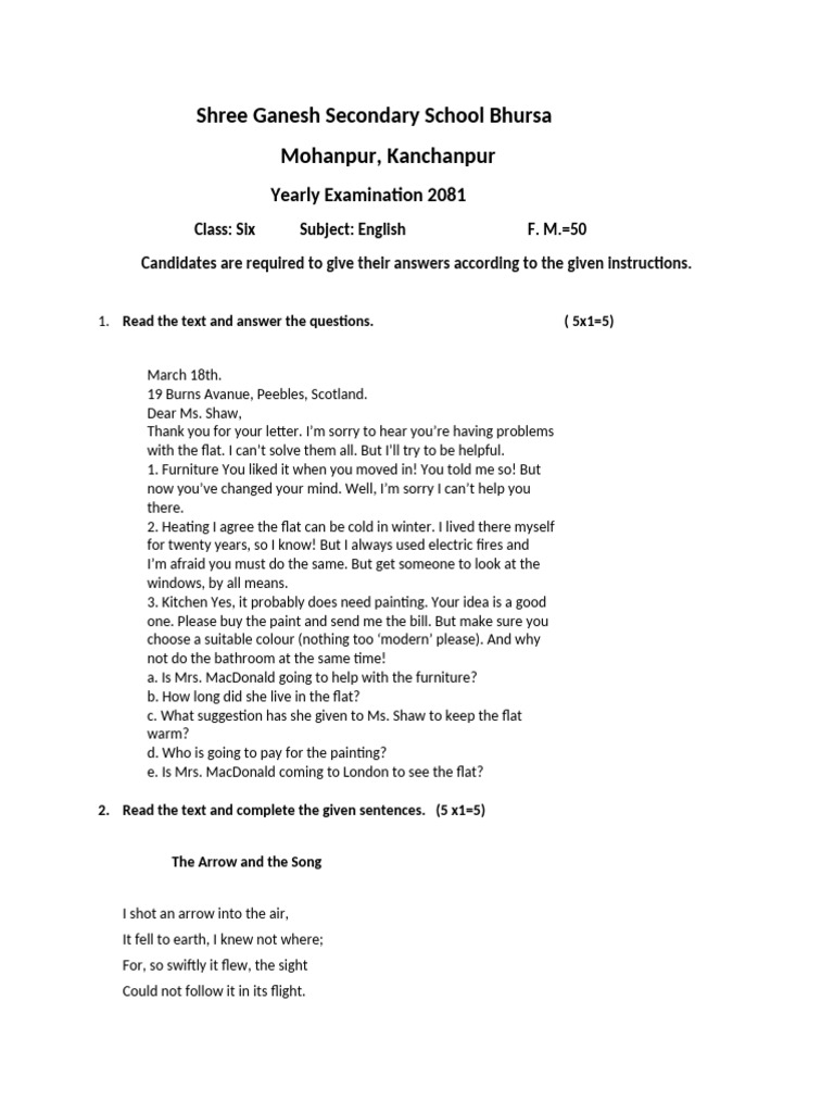 Grade 6 English Exam Paper | PDF