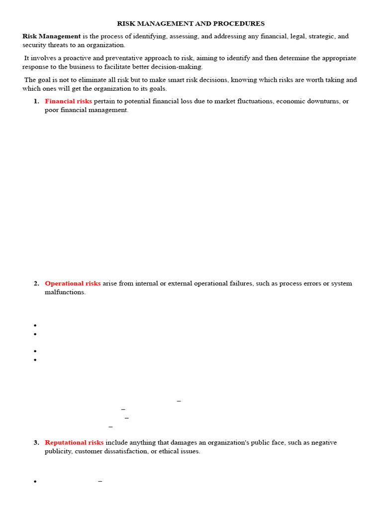Risk Management and Procedures | PDF | Risk Management | Financial Risk