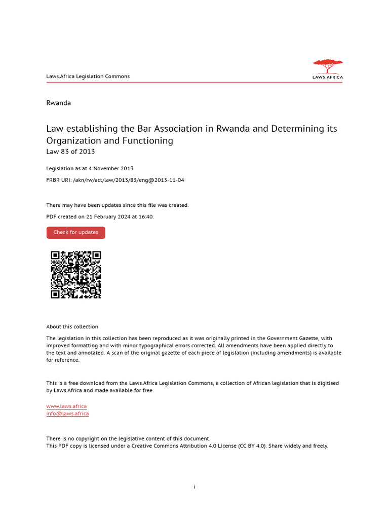 Law Establishing The Bar Association in Rwanda and Determining Its ...