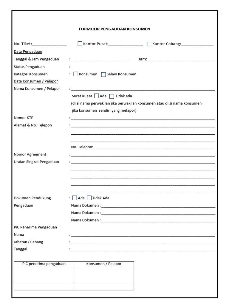 Formulir Pengaduan Konsumen | PDF