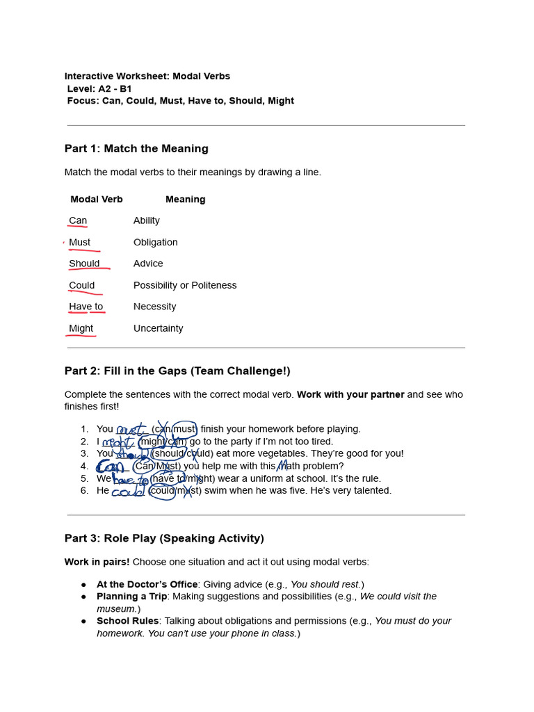 Interactive Worksheet: Modal Verbs | PDF