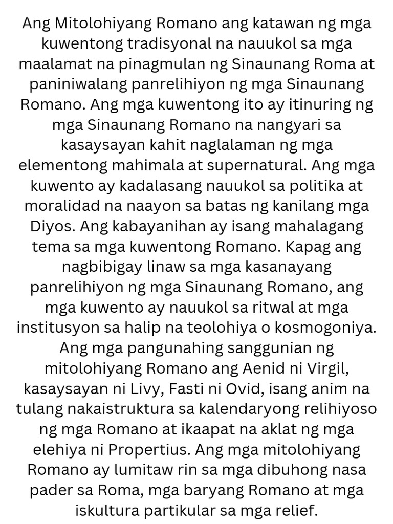 Ang Mitolohiyang Romano Ang Katawan NG Mga Kuwentong Tradisyonal Na ...