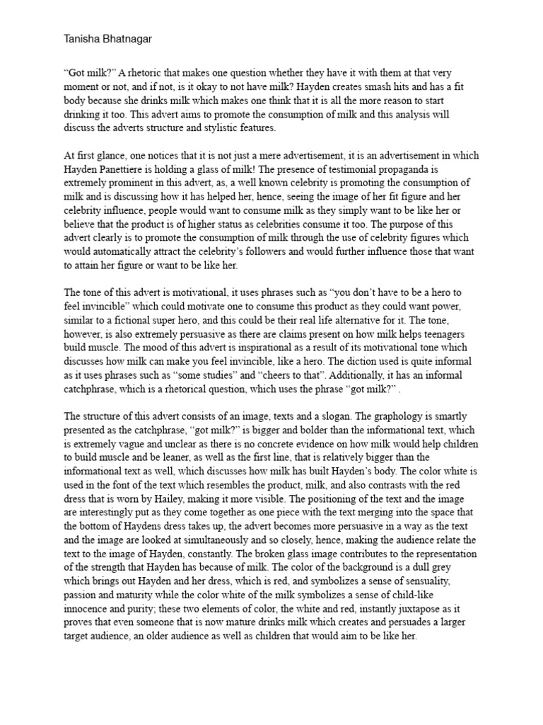 Analysis of the "Got Milk?" Campaign | PDF | Advertising | Human ...