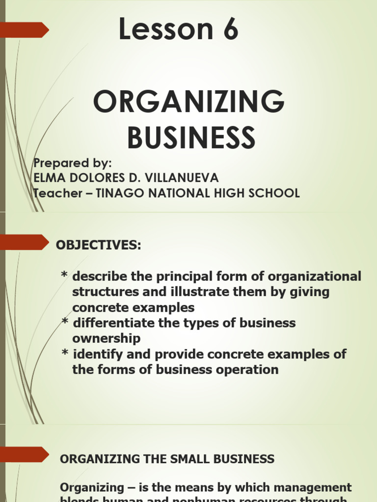 Lesson 6 Organizing Business | PDF | Partnership | Stocks