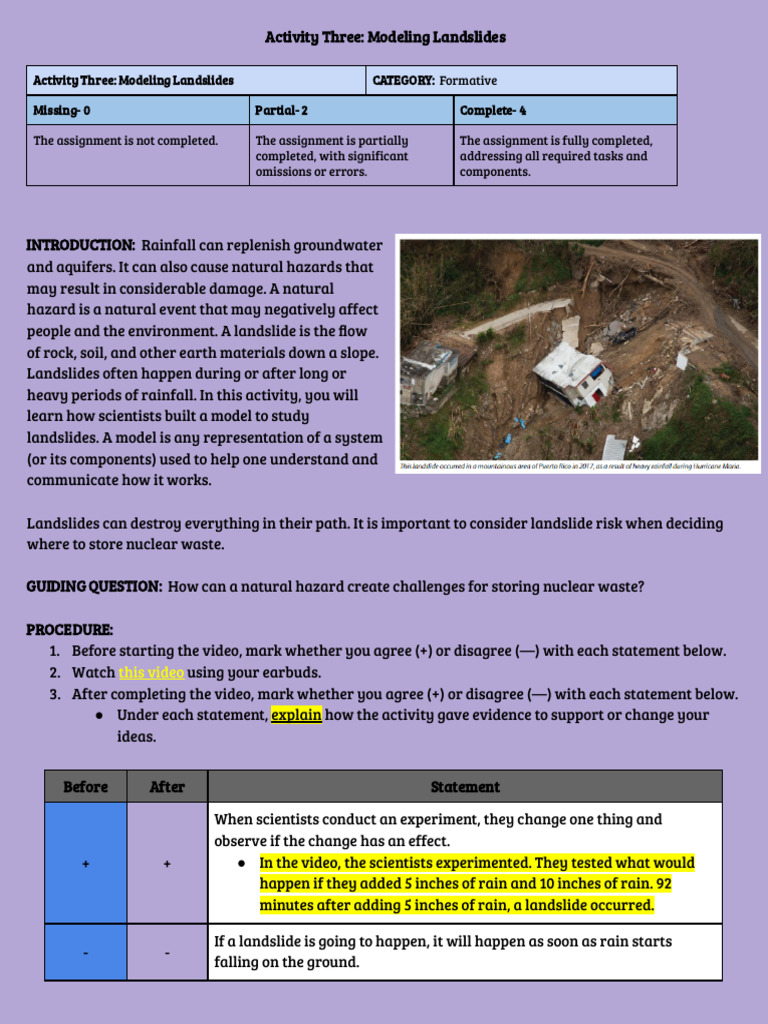 Ryan Activity Three - Modeling Landslides | PDF | Landslide | Rain