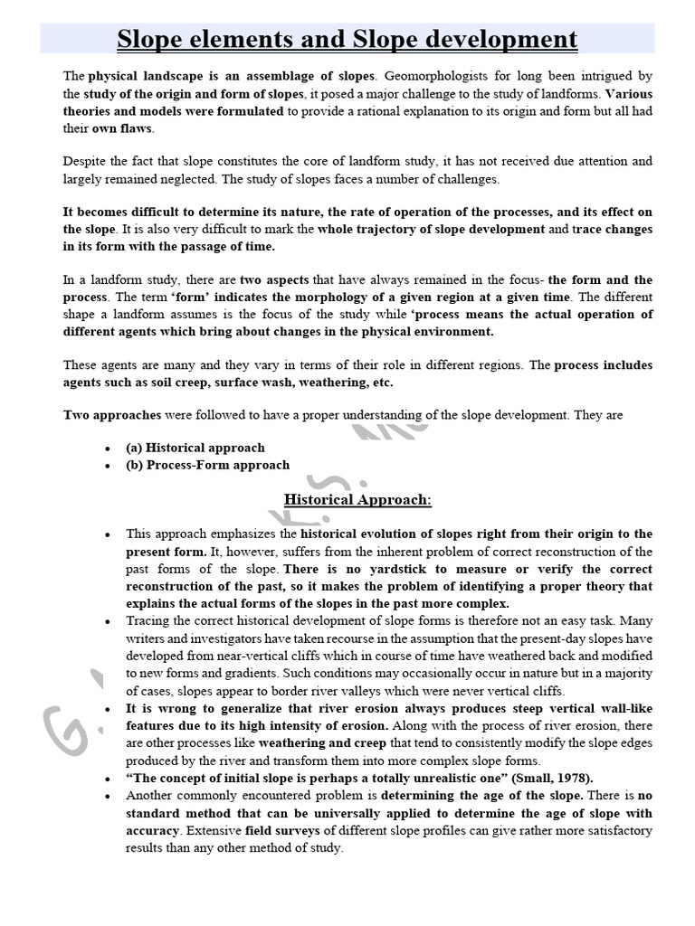 Slope Development and Elements | PDF | Erosion | Cliff