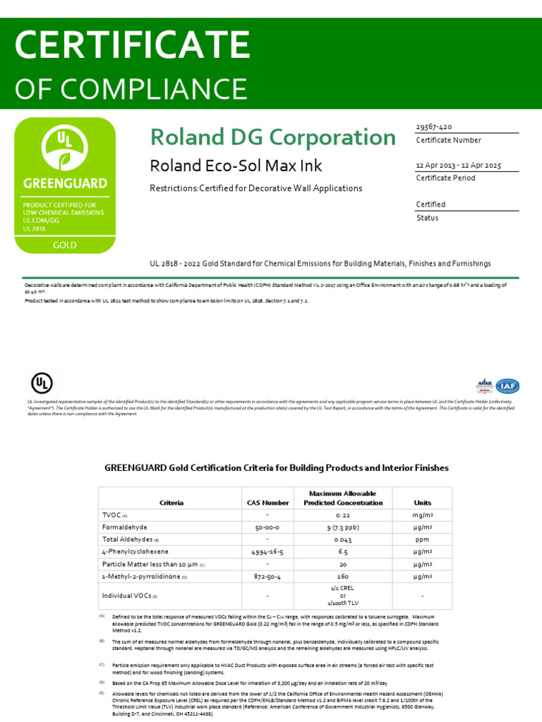 ESL3 - GREENGUARD Gold Certification 29567-420 | PDF | Volatile Organic ...