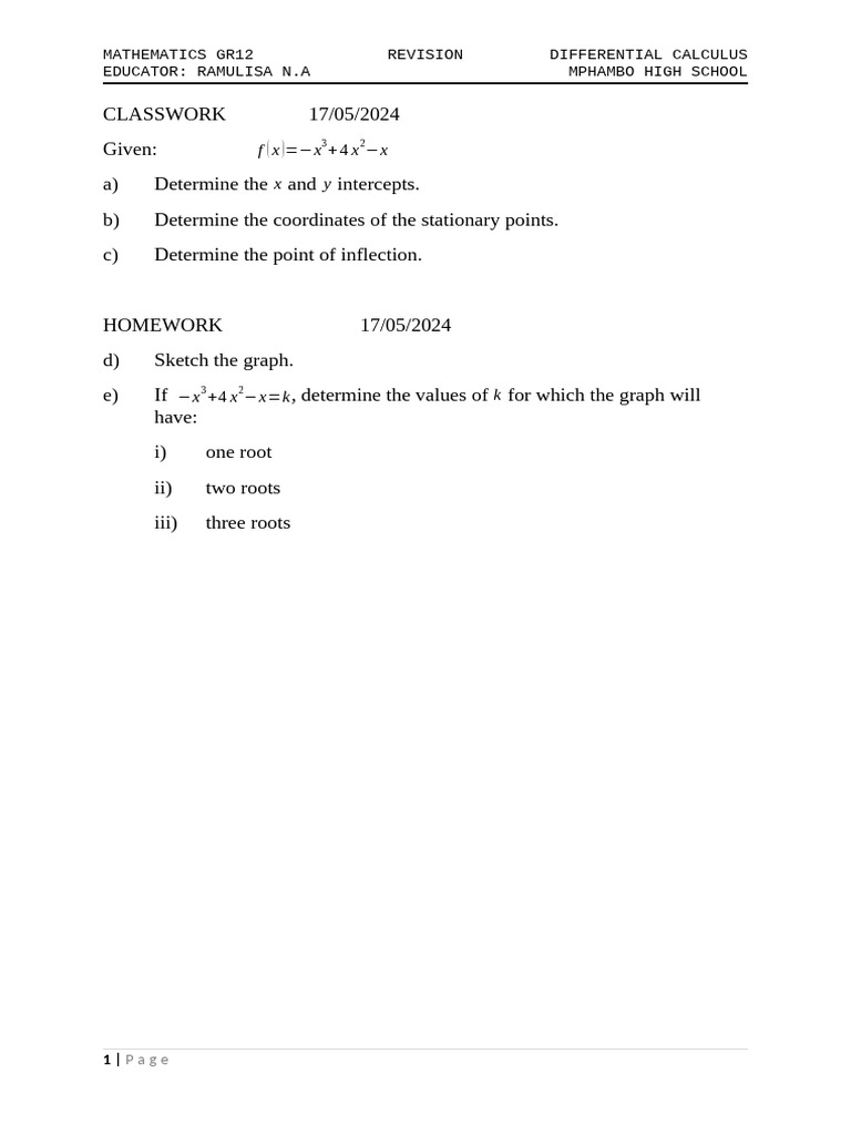 Cubic Graphs, Equations and Applications Classwork | PDF