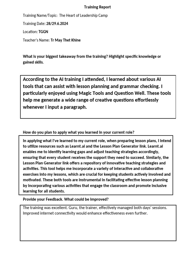 Training Report (AI Training) by May Thet Khine | PDF