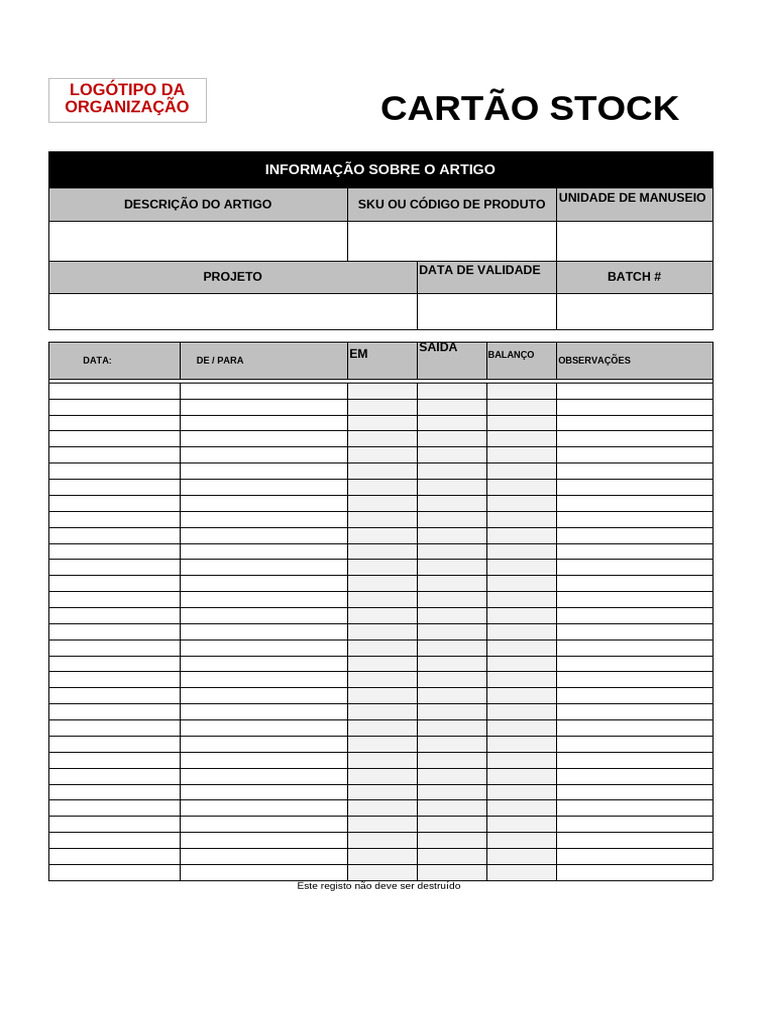 Ficha de Controle de Estoque PDF | PDF