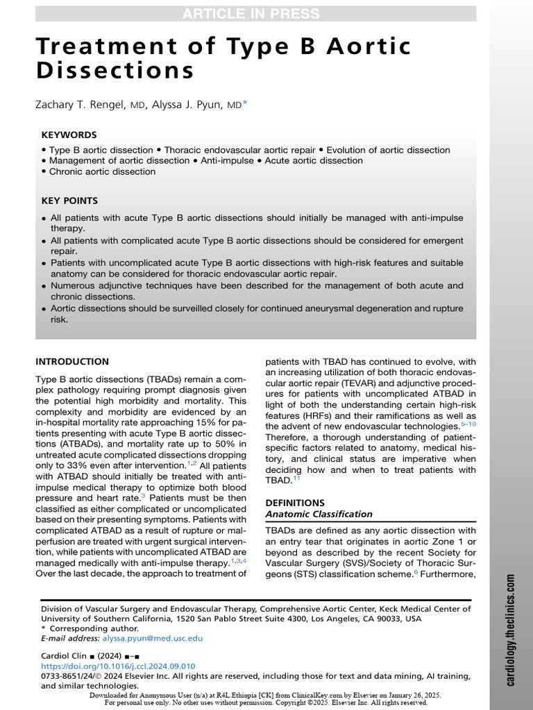 Treatment of Type B Aortic Dissections | PDF | Interventional Radiology ...