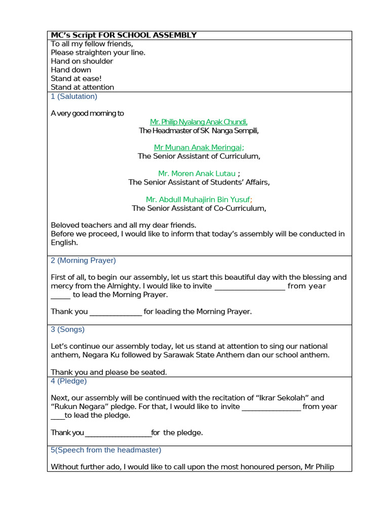 MC Script for School Assembly | PDF | Christian Worship And Liturgy ...
