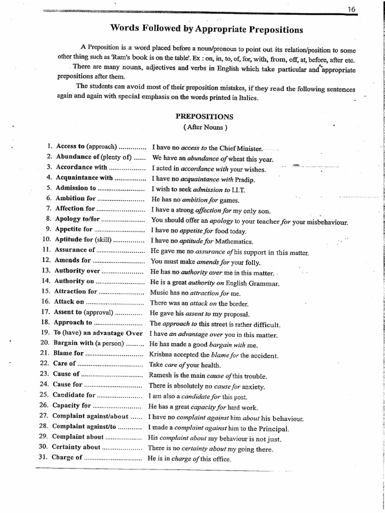 Fixed Prepositions English Grammar | PDF