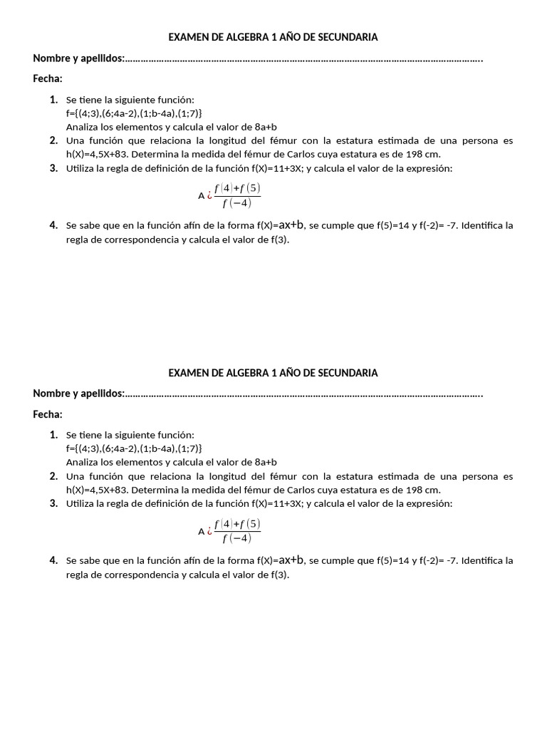 Examen de Algebra de 1 Año | PDF