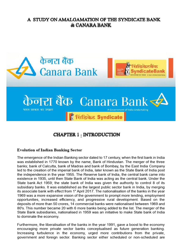 A Study On Amalgamation of The Syndicate Bank 0 Canara Bank | PDF ...