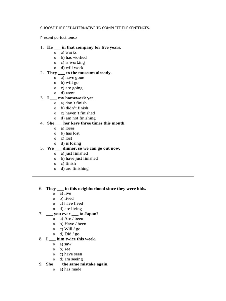 Exercise 1 - Choose The Best Alternative To Complete The Sentences | PDF