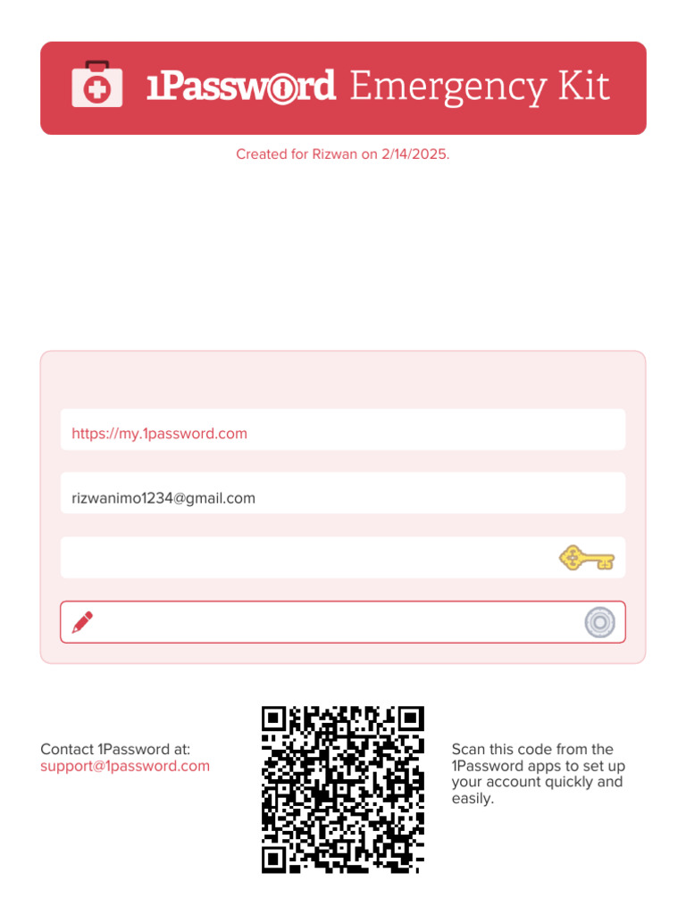 1password Emergency Kit - Secret Key | PDF