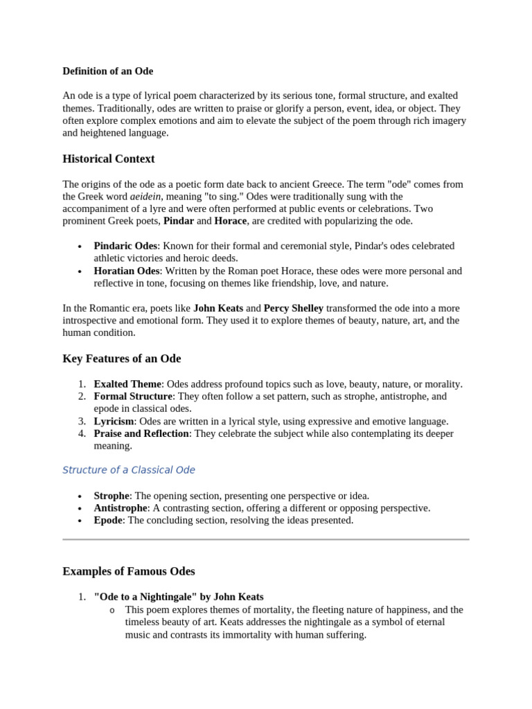 Ode Assignment | PDF | Phonaesthetics | Poetry