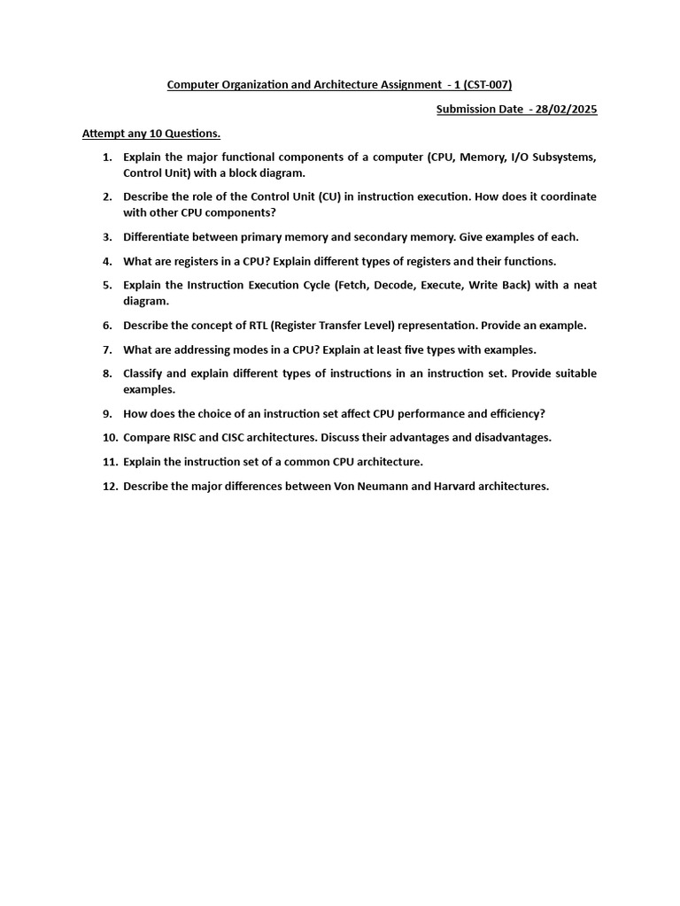 Computer Architecture Assignment 1 | PDF