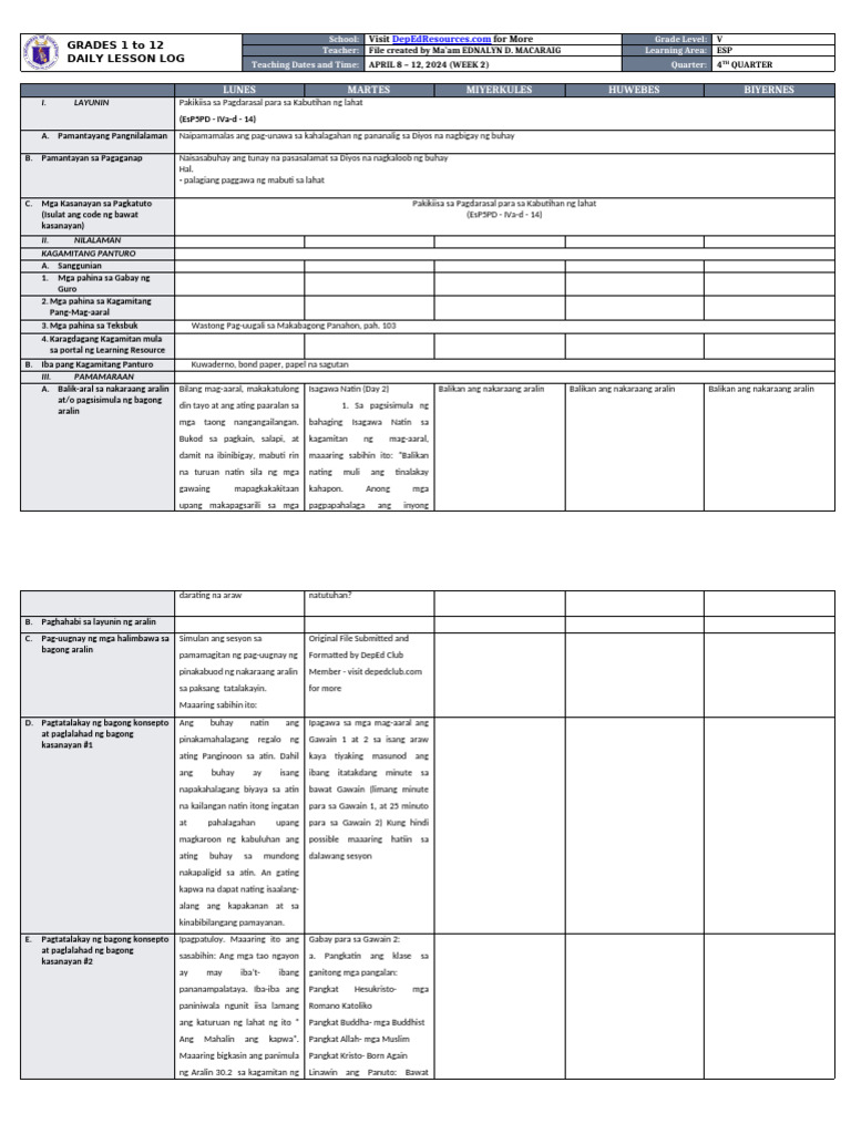 DLL - Esp 5 - Q4 - W2 | PDF