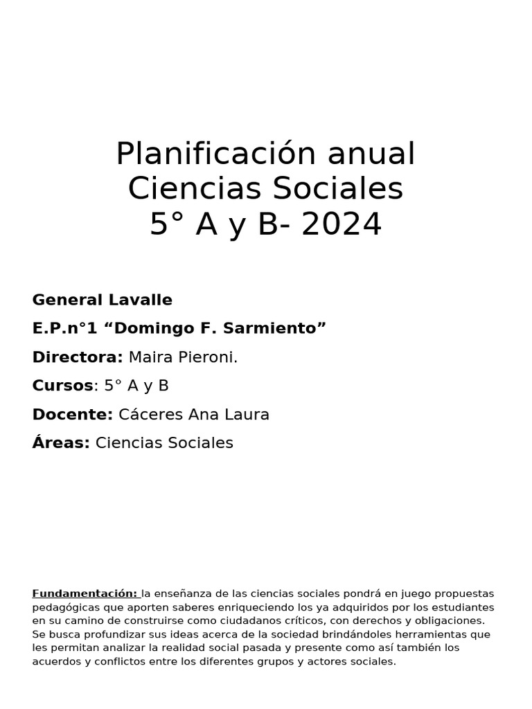 Planificación anual 5to | PDF | Enseñando | Sociedad