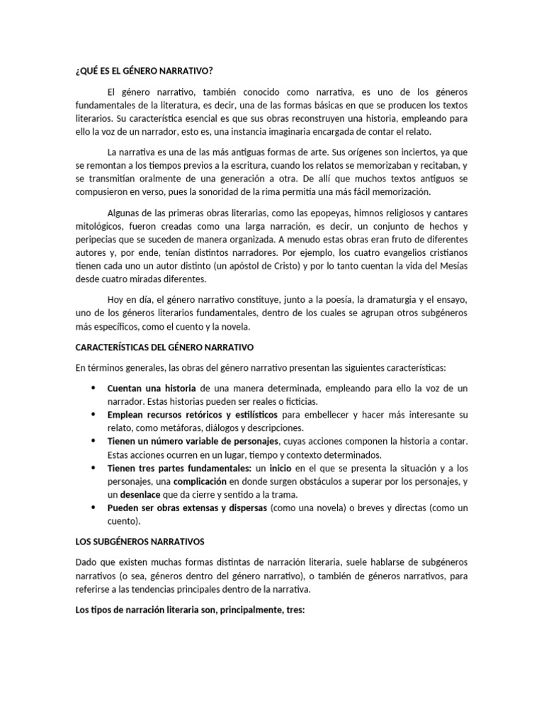 Género Narrativo: Definición y Elementos | PDF | Narración | Narrativa