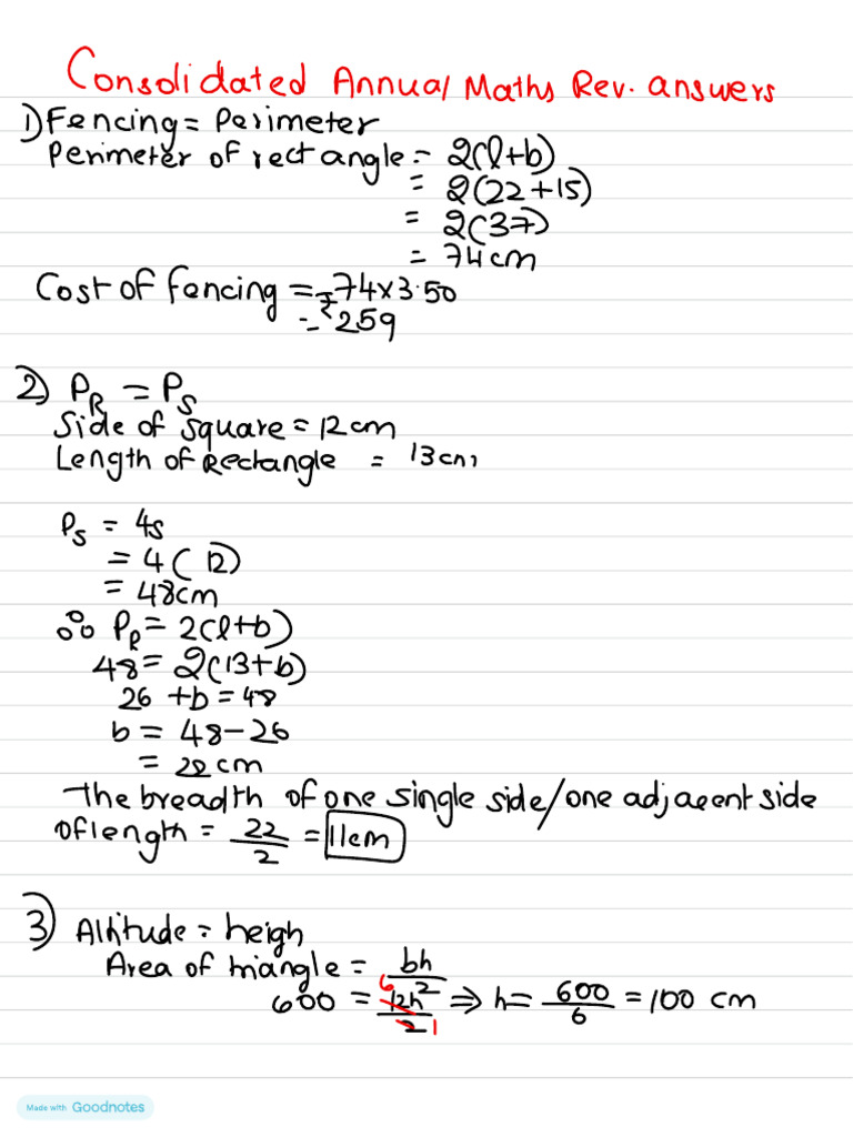 Math Hybrid Revision Answers | PDF | Area | Geometric Shapes