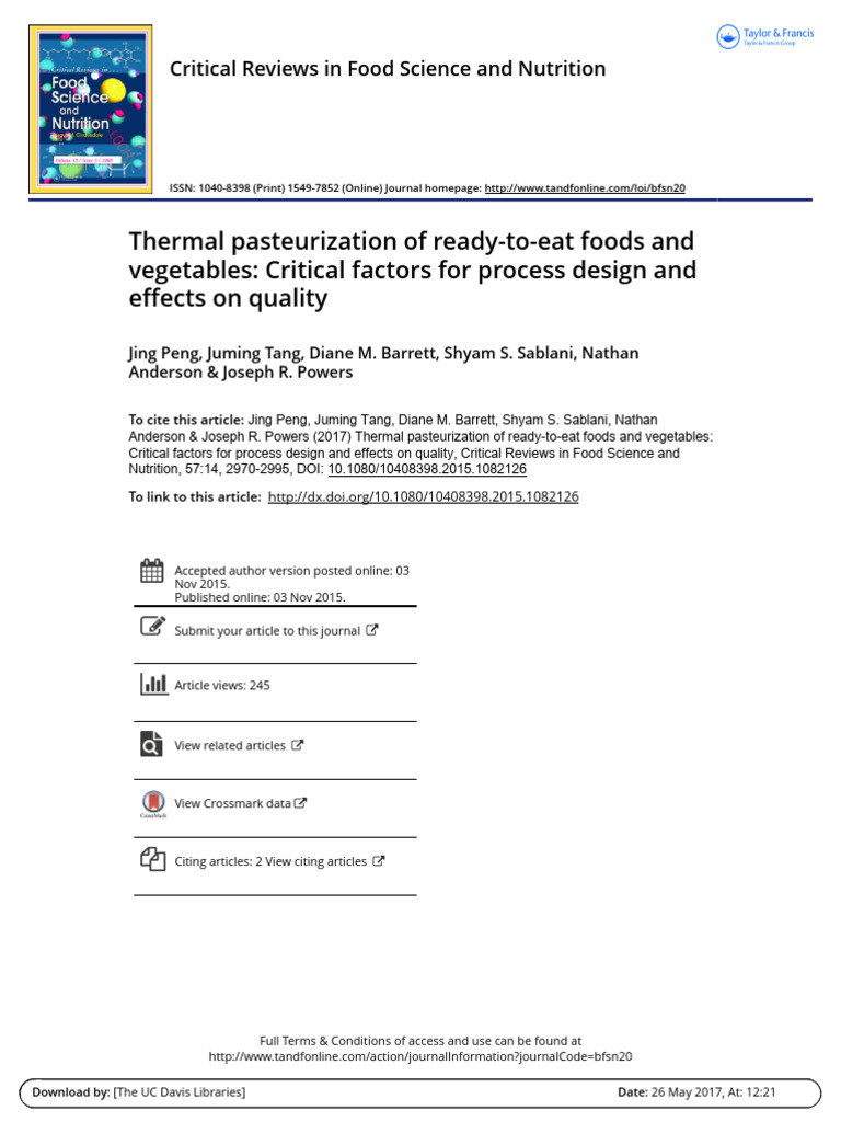 Thermal pasteurization rte foods critical factors review | PDF | Food ...
