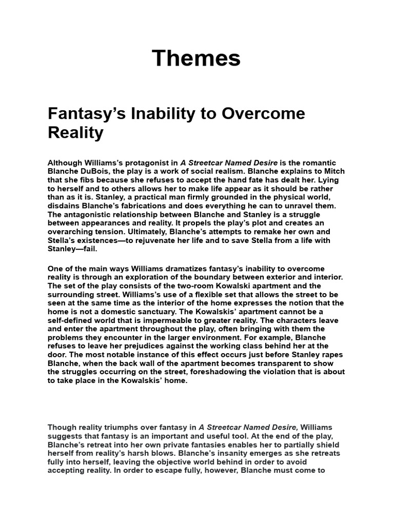 Fantasy vs. Reality in A Streetcar Named Desire | PDF