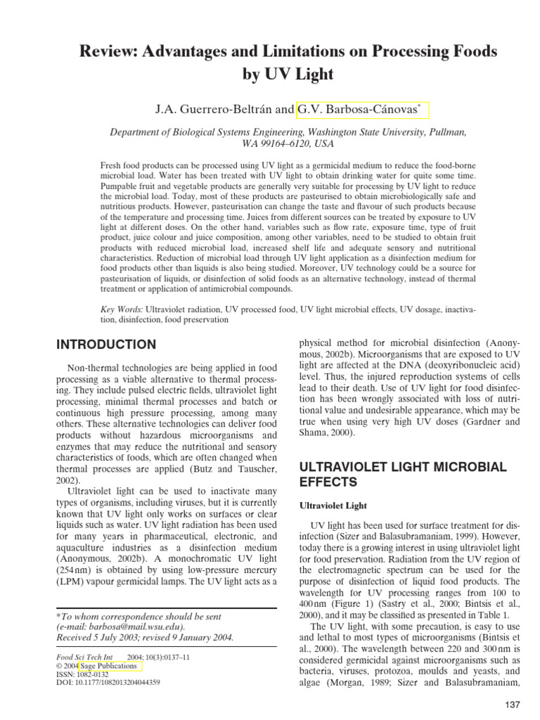 Guerrero - Review Advantages and Limitations On Processing Foods UV ...
