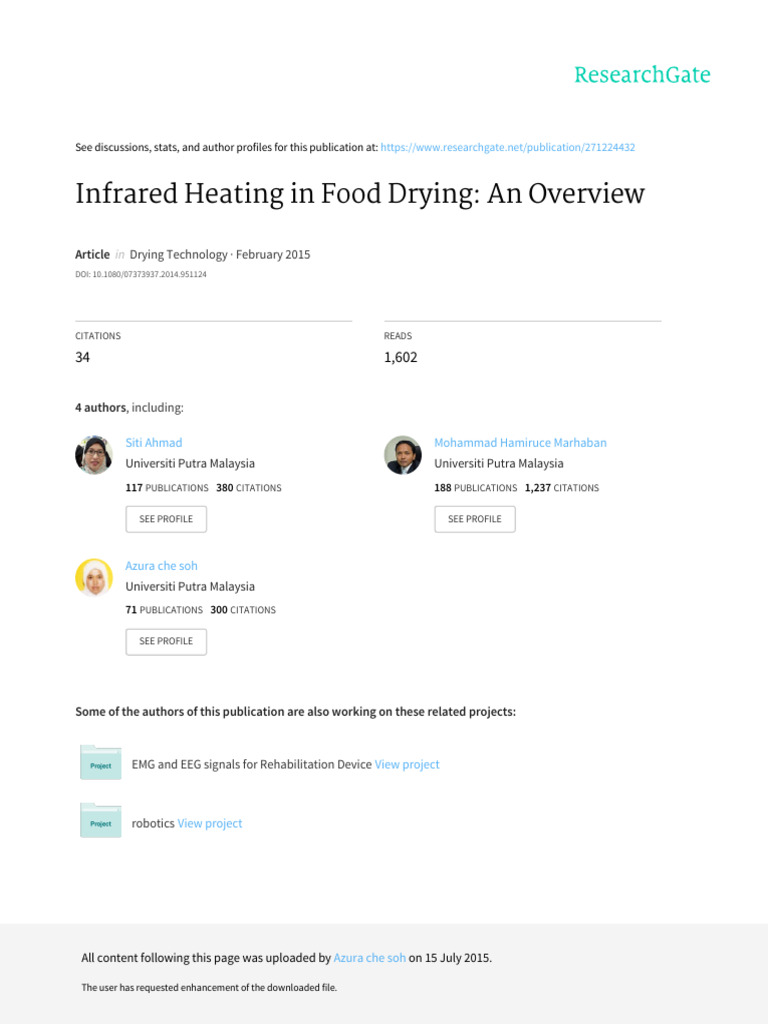 Hussain. 2015. Infrared heating in food drying overview | PDF ...