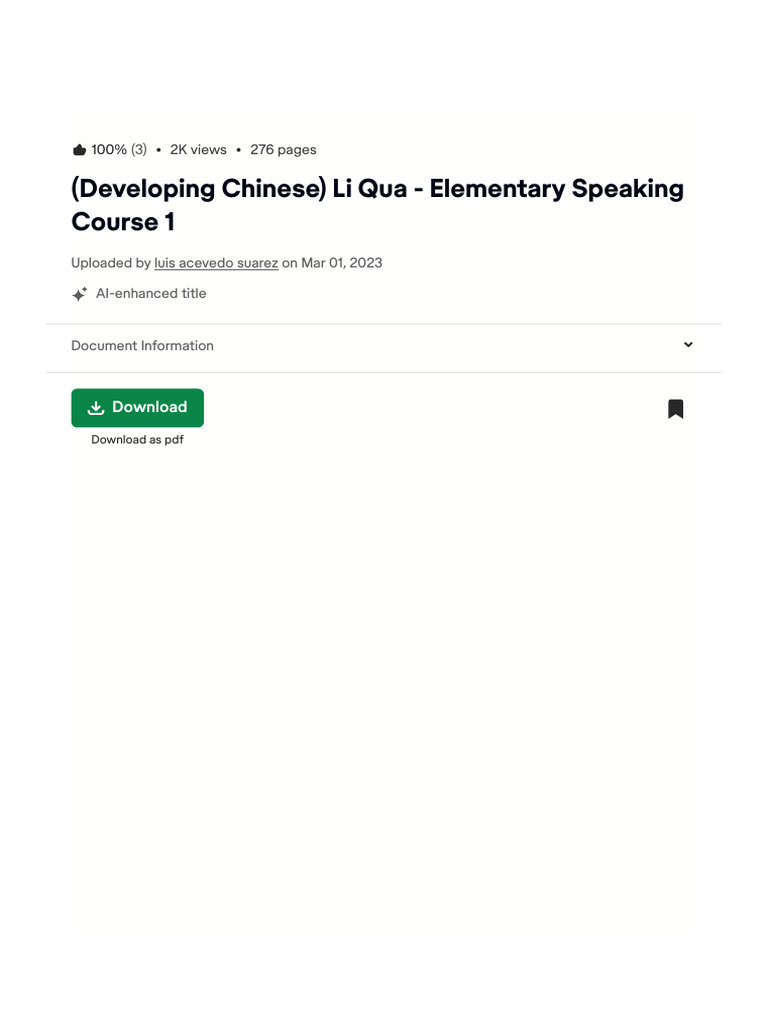 (Developing Chinese) Li Qua - Elementary Speaking Course 1 | PDF | PDF