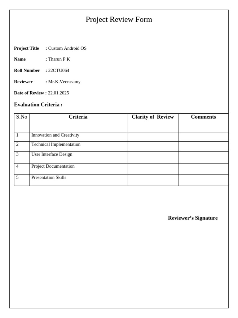 Project Review Form | PDF