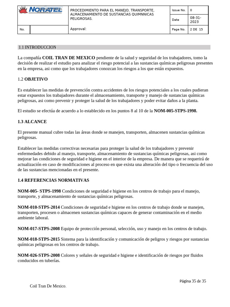 Manejo, Transporte, Almacenamiento de Sustancias Quimicas Peligrosas. | PDF | Mercancías ...