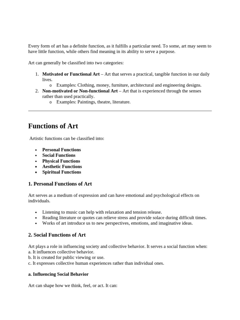 Functions and Philosophy of Art Explained | PDF | Aesthetics ...