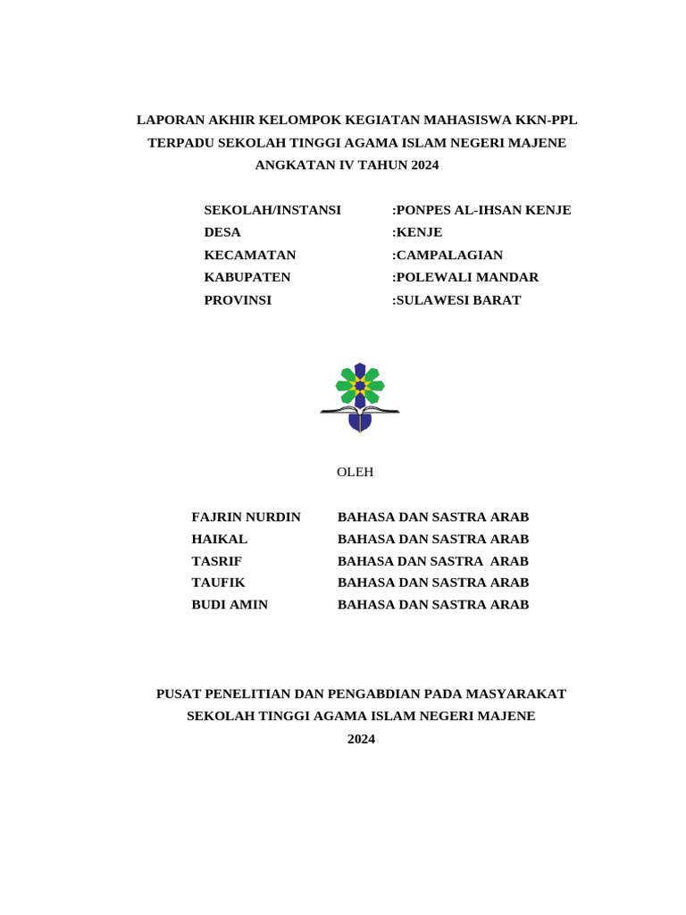Laporan Akhir Kelompok Kegiatan Mahasiswa Kkn 2024 | PDF
