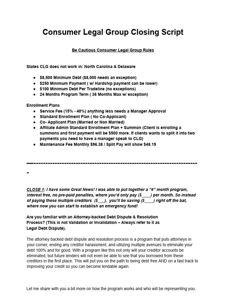 Consumer Legal Group Closing Script - WSD | PDF | Business Law