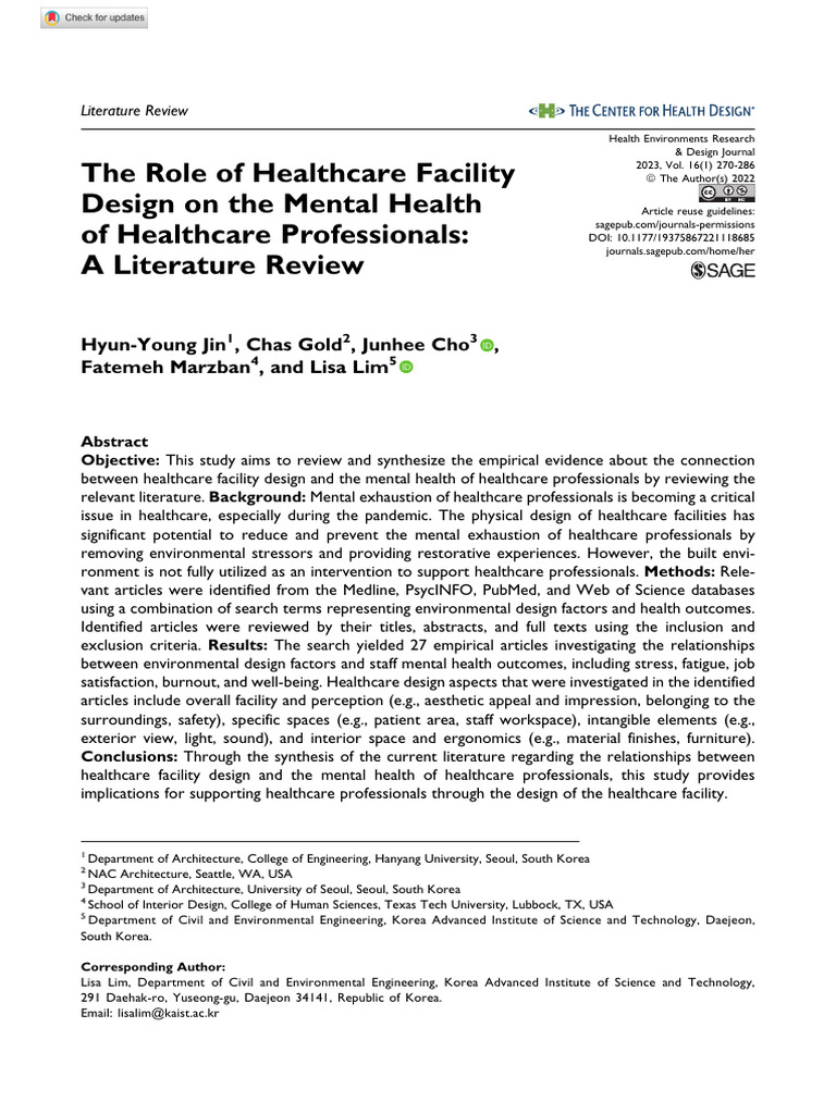 Impact of Facility Design on Healthcare Staff Mental Health | PDF ...